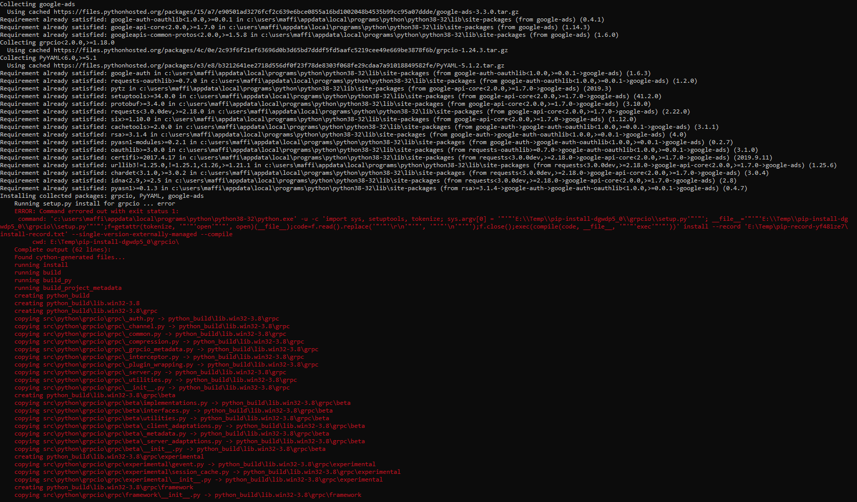 Ok so I try to install it with pip and get an error wall. How can I fix ...