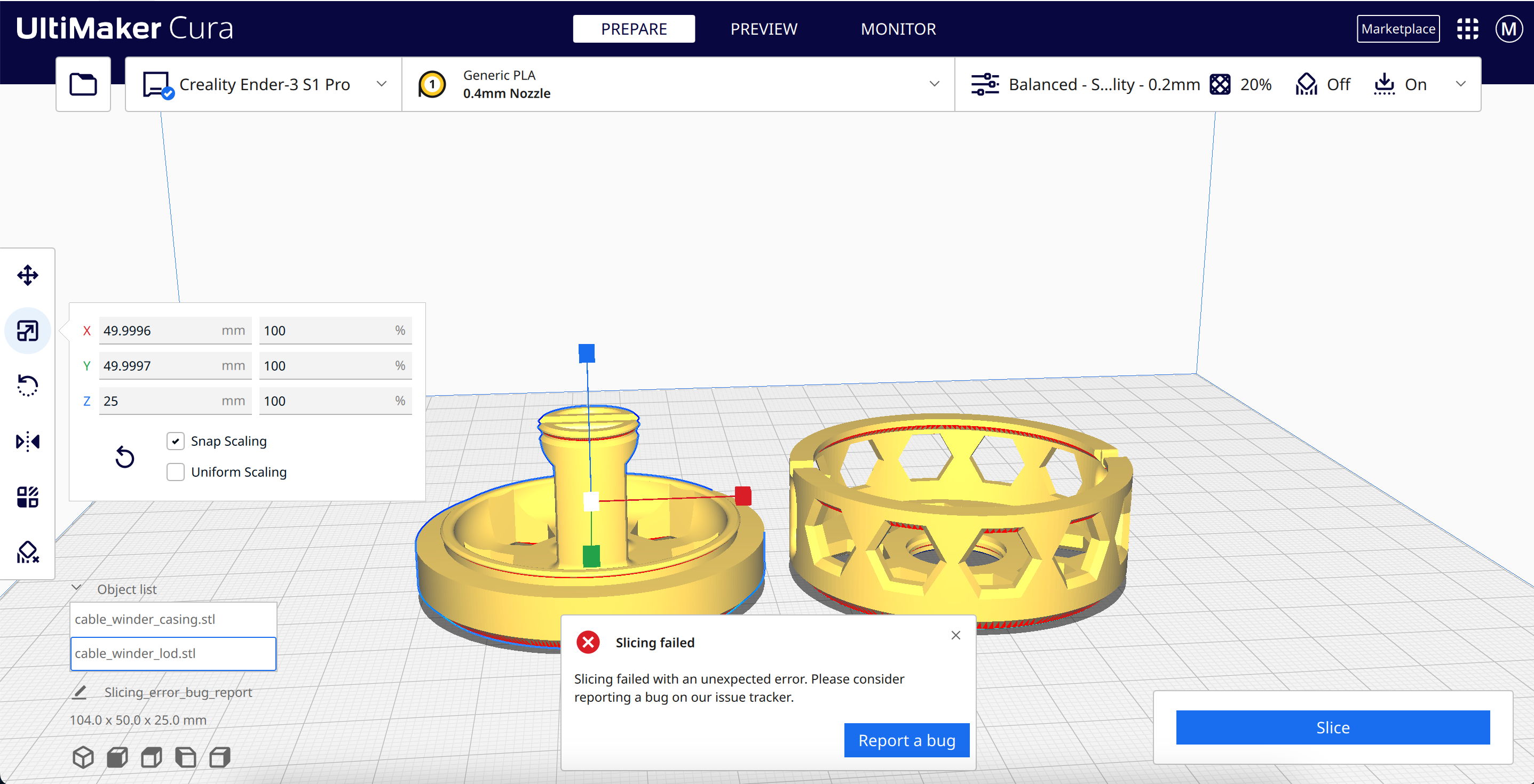 Slicing Error Until Transformed · Issue 14738 · Ultimakercura · Github