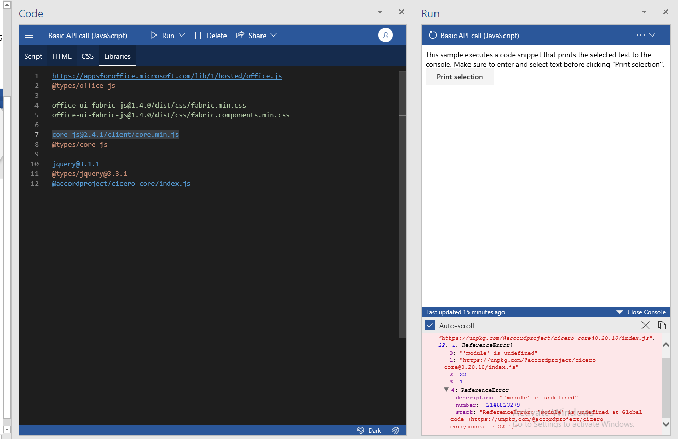 Unable to import library - `@accordproject/cicero-core` · Issue #816 · OfficeDev/script-lab · GitHub