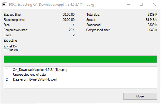 Cannot Open The Epplus 4 5 2 1 Package With Nuget Explorer Or Unzip