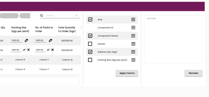 Purchase Request Page Filter Column Setting and Remark Section · Issue ...