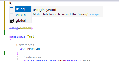 Keyword completion for top-level statements is showing up in C#8 · Issue #59489 · dotnet/roslyn ...