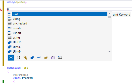 Keyword completion for top-level statements is showing up in C#8 ...