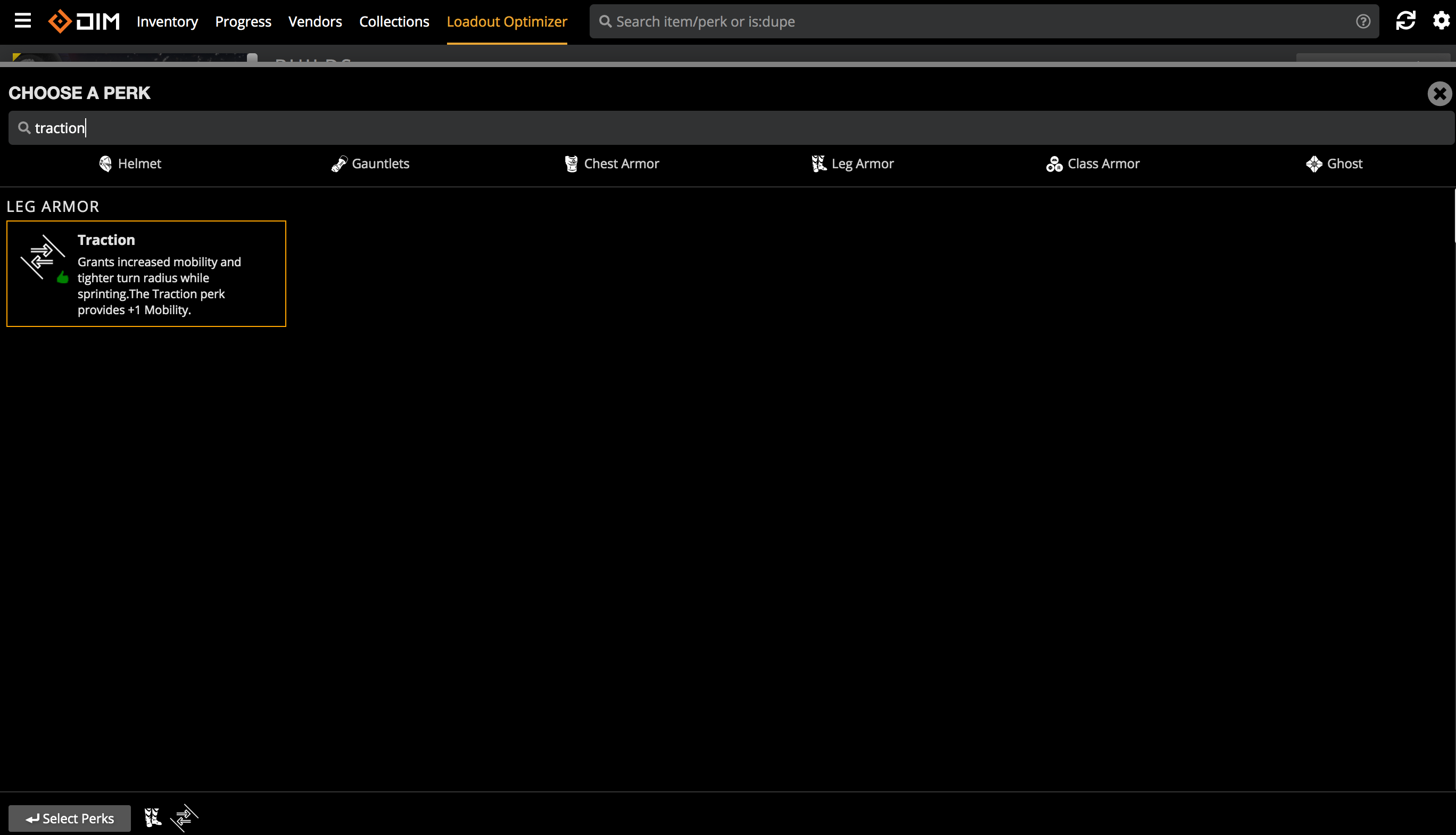 The Traction Mod doesn't show up in the Loadout Optimizer perk search tool. · Issue #4759 ...