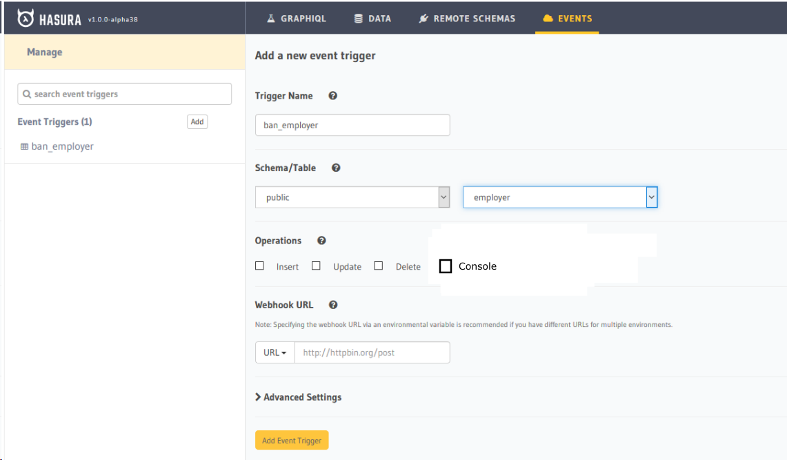 Console Triggers · Issue #1687 · hasura/graphql-engine · GitHub