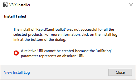 Installation Failed: RelativeUri Error · Issue #59 · mrlacey/Rapid-XAML-Toolkit · GitHub