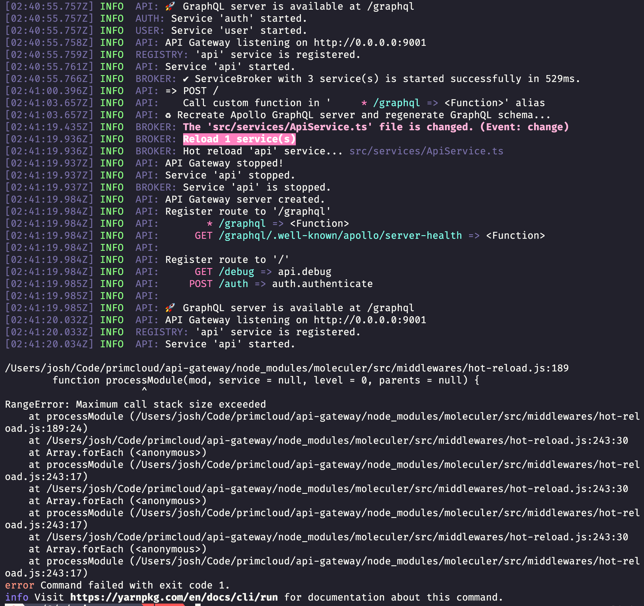 Hot Reload maximum call stack exceeded · Issue #806 · moleculerjs/moleculer · GitHub