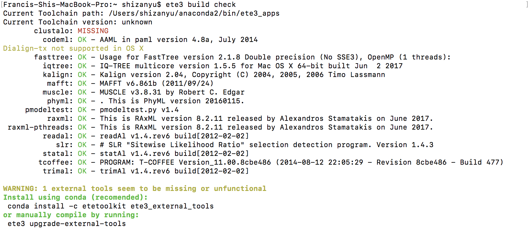 Problems about "clustalo: MISSING" during installation and function · Issue #322 · etetoolkit ...