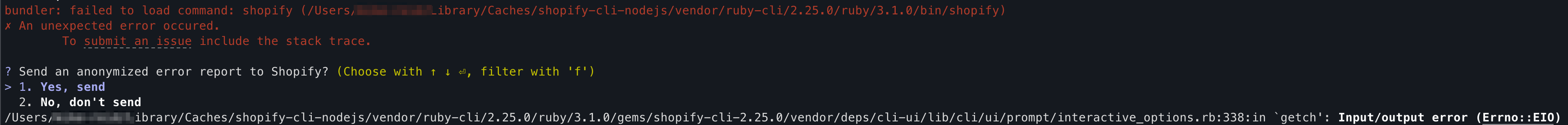 [Bug]: Input/output error (Errno::EIO) when quitting yarn dev, bundler fails to load command ...