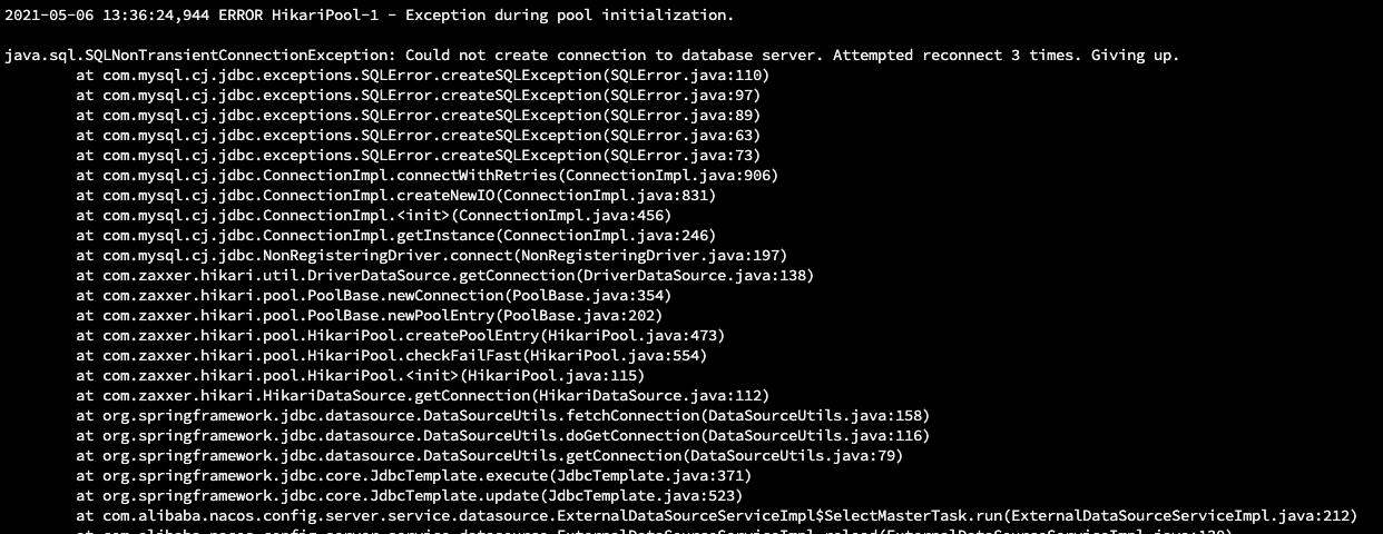 201 版本连不上 Mysql,报错 Could Not Create Connection To Database Server · Issue 182 · Nacos Group