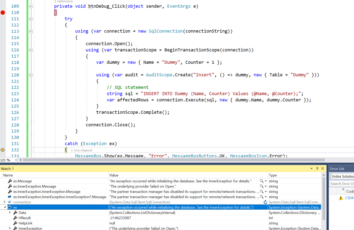 TransactionScope around the AuditScope error · Issue #281 · thepirat000/Audit.NET · GitHub
