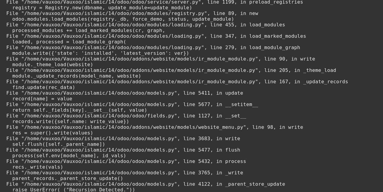 [14.0] website: Recursion Detected in theme.website.menu parent_id · Issue #85630 · odoo/odoo ...