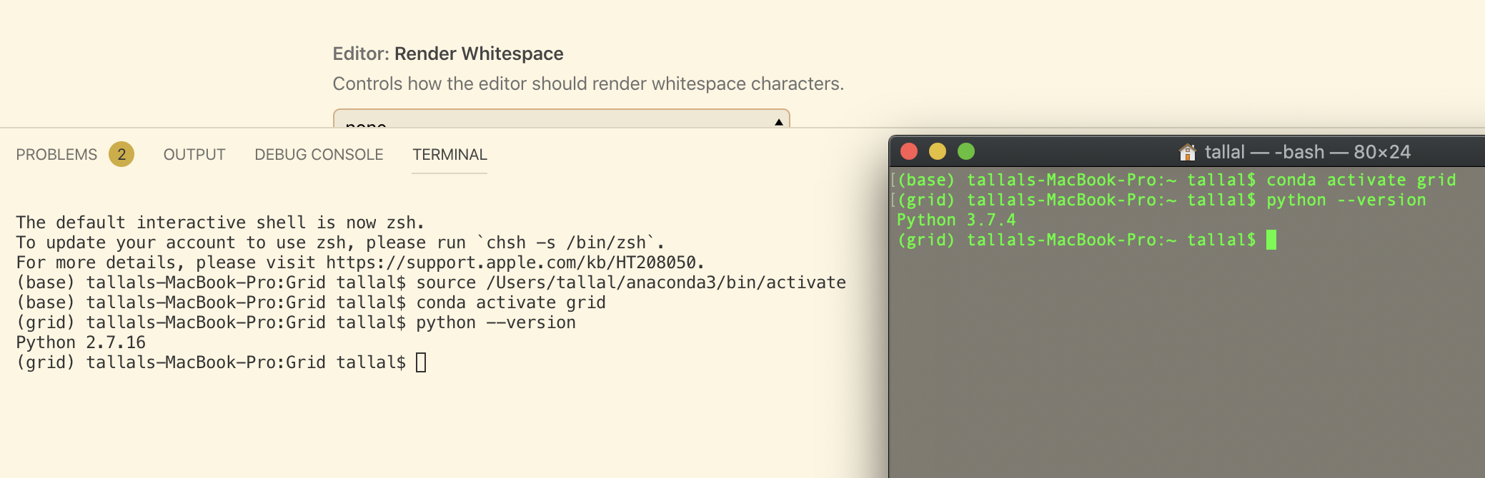 Conda Activate env, integrated terminal doesn't use the correct python ...