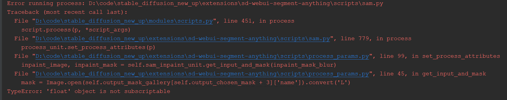 [Bug]: TypeError: 'float' object is not subscriptable · Issue #120 · continue-revolution/sd ...