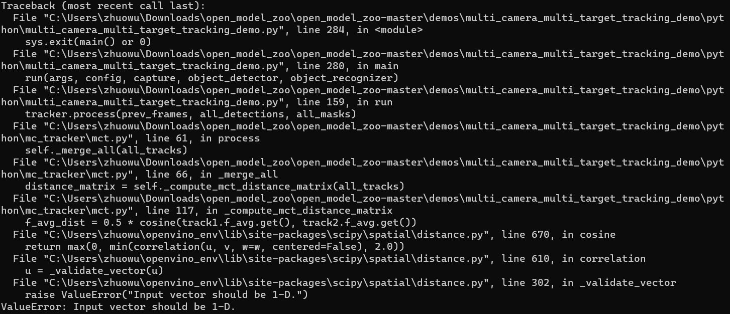 Error In Running Multicameramultitargettrackingdemopy · Issue 3809 · Openvinotoolkit 