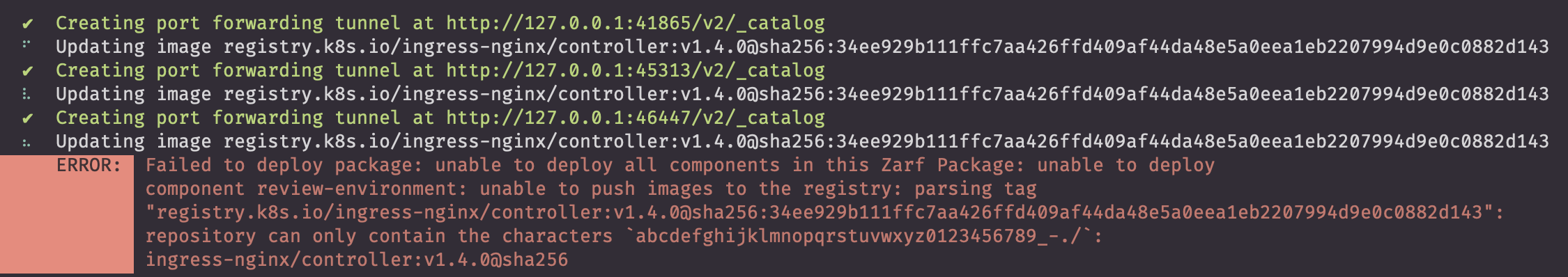 Impossible to deploy Zarf package when image includes image digests (`@sha256:12...ef`) · Issue ...