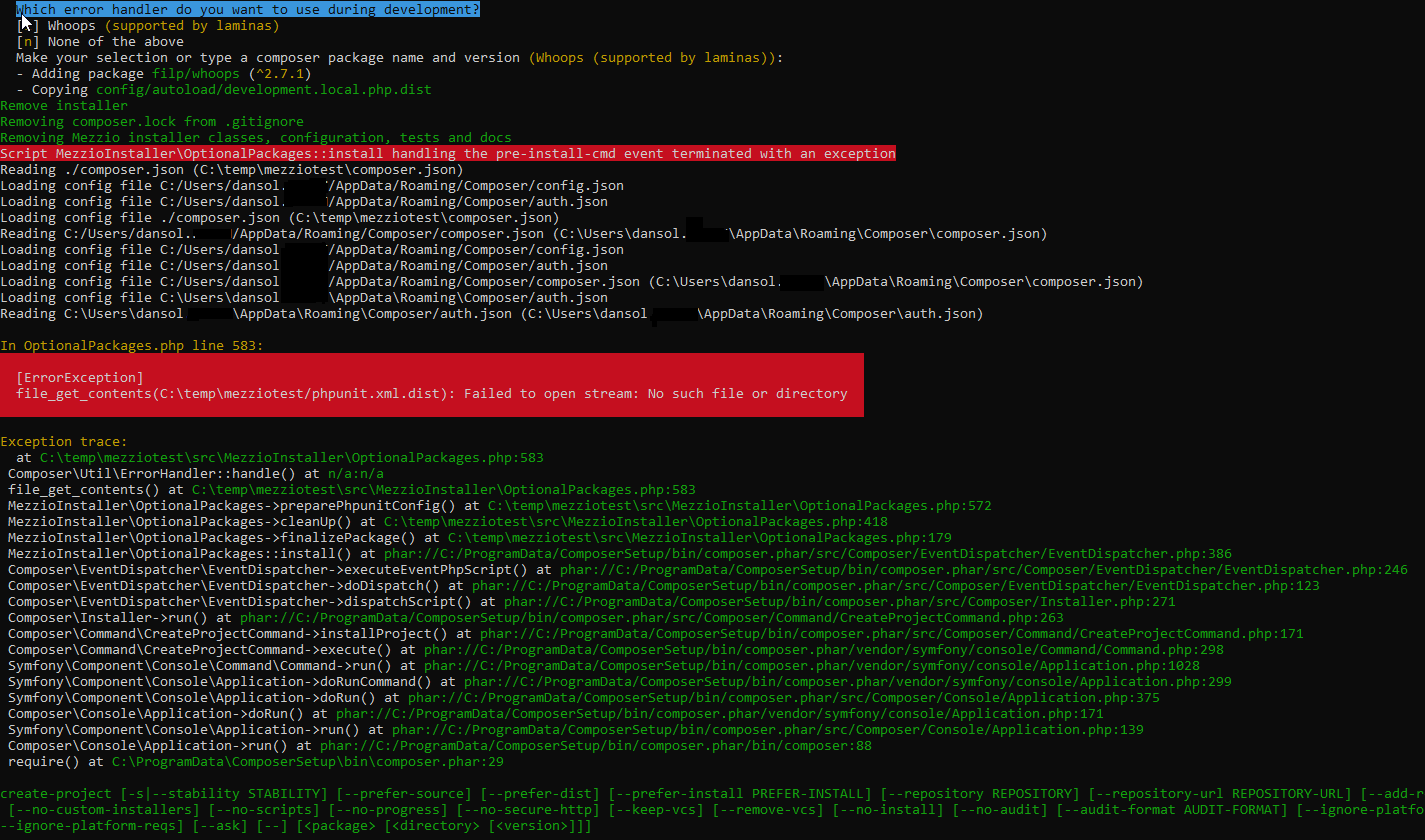 Error On A Clean Skeleton Installation After Which Error Handler Do You Want To Use During