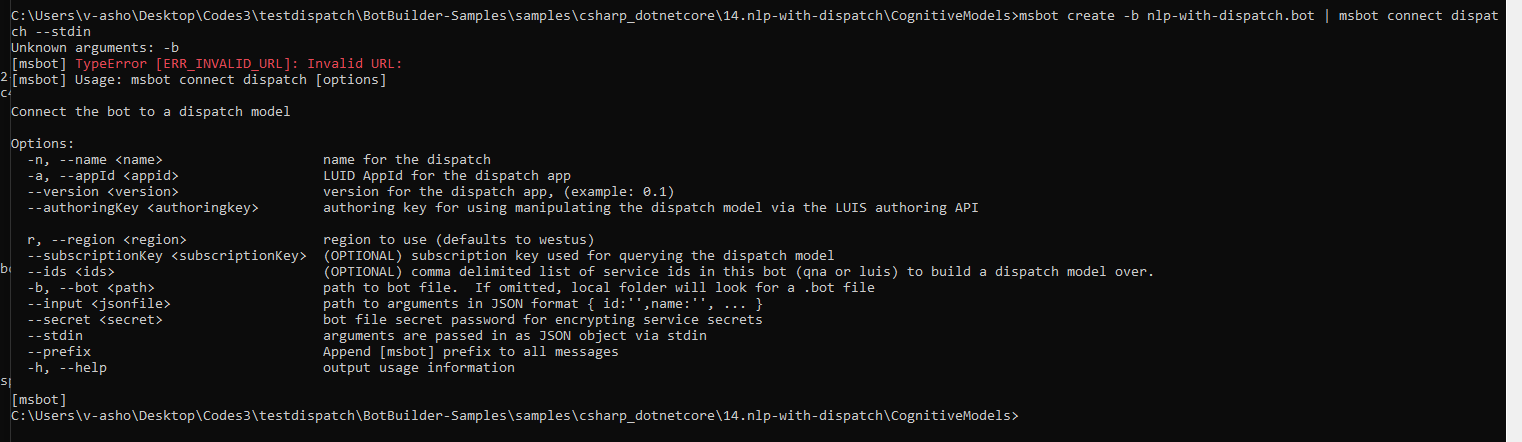 Dispatch create | msbot connect dispatch fails · Issue #563 · microsoft/botbuilder-tools · GitHub