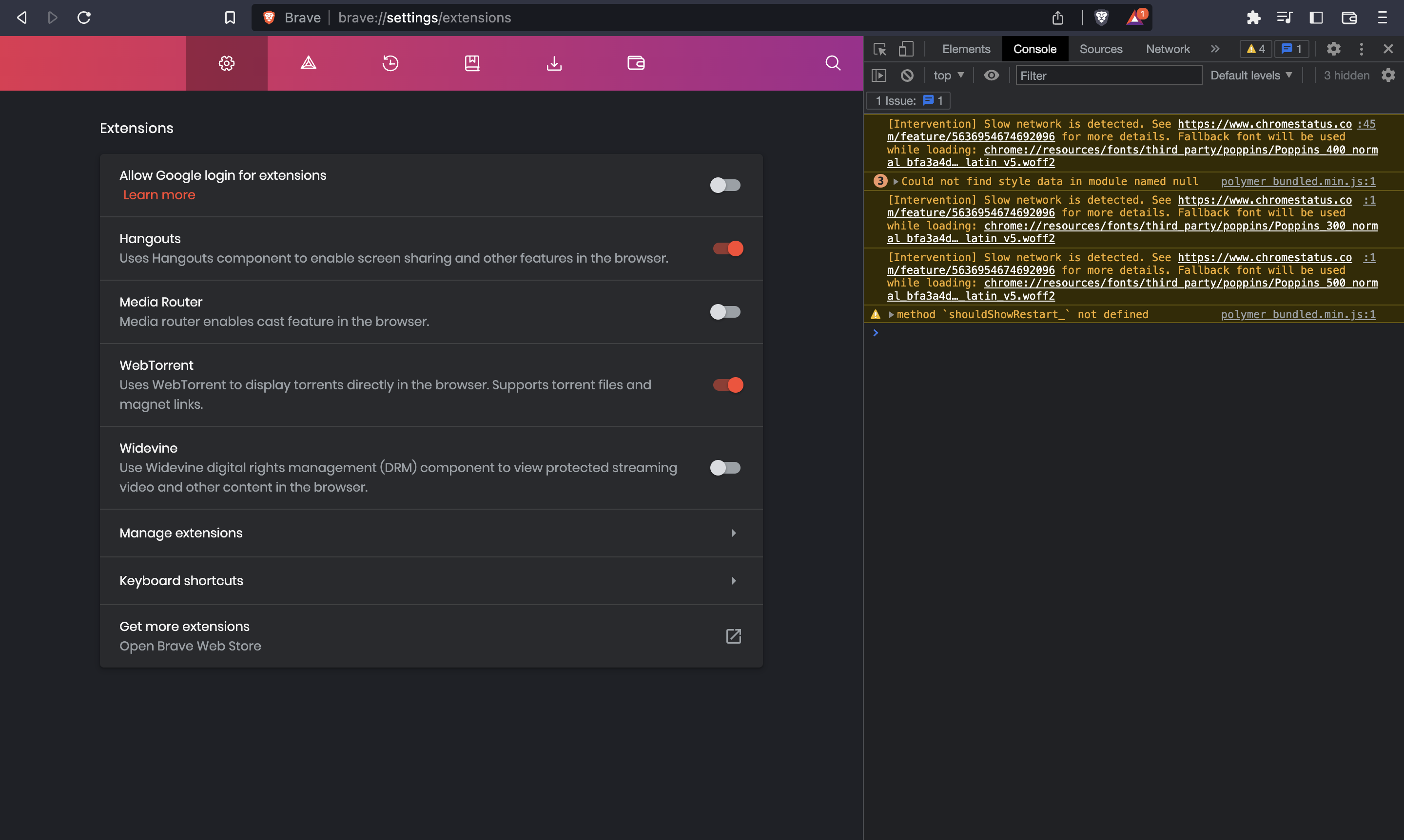 Devtool console shows preference errors on Brave WebUI default extensions page · Issue #22548 ...