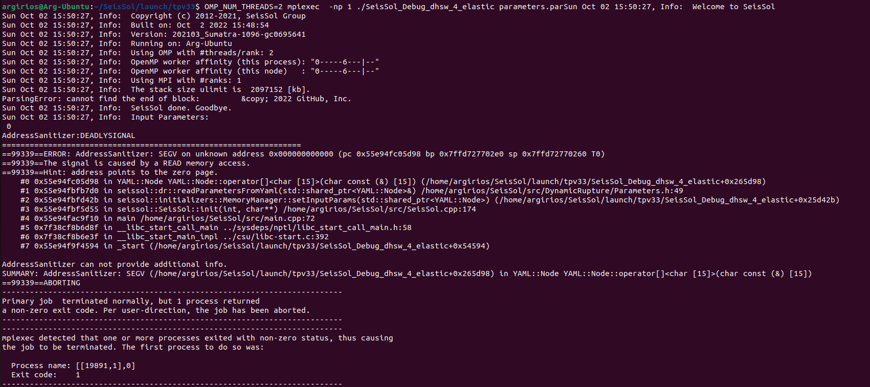 Segmentation fault when reading parameter file · SeisSol SeisSol · Discussion #682 · GitHub
