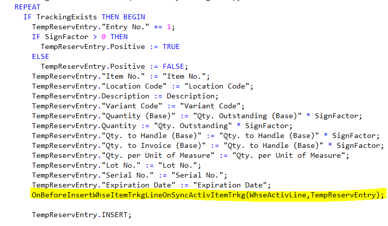 Event Request for "SynchronizeWhseActivItemTrkg" function in CU_6500 - Item Tracking Management ...