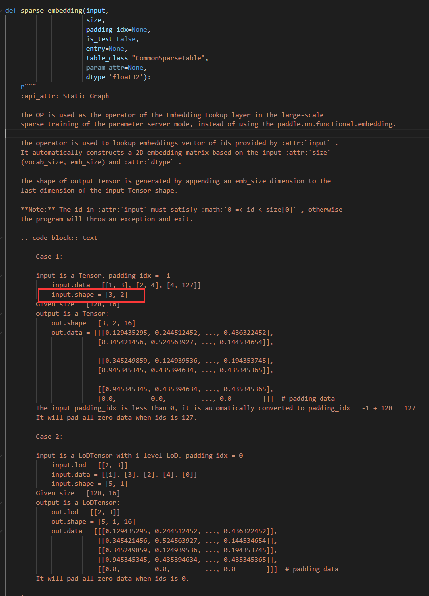 sparse_embedding的注释说明是否有错误 · Issue #38829 · PaddlePaddle/Paddle · GitHub