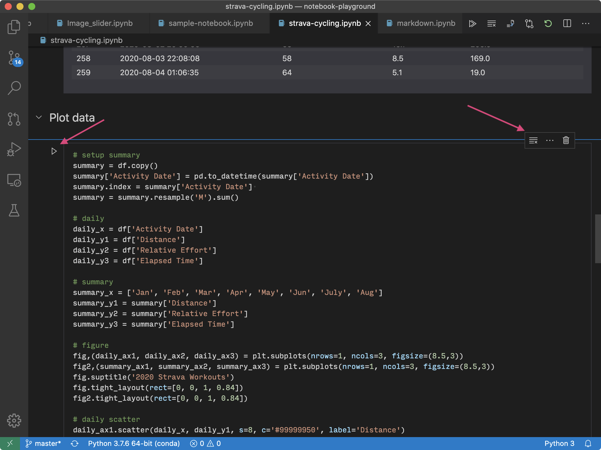 It's not clear which notebook cell is selected. Which will execute next ...