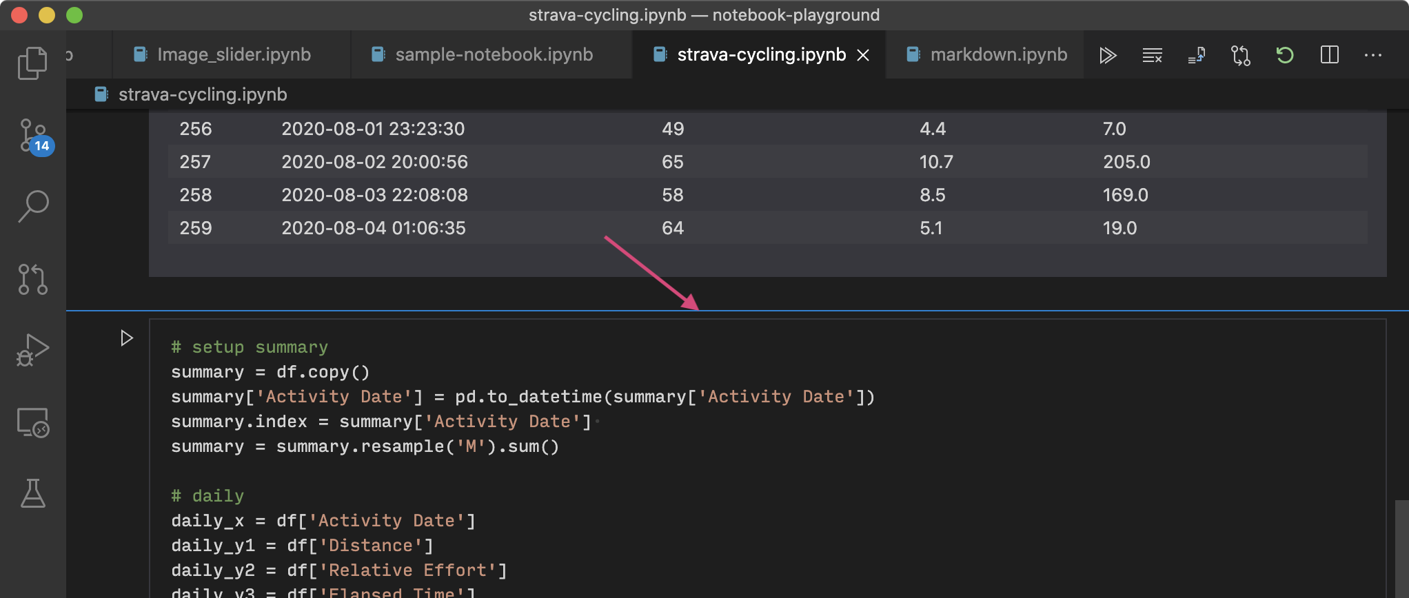 It's not clear which notebook cell is selected. Which will execute next ...