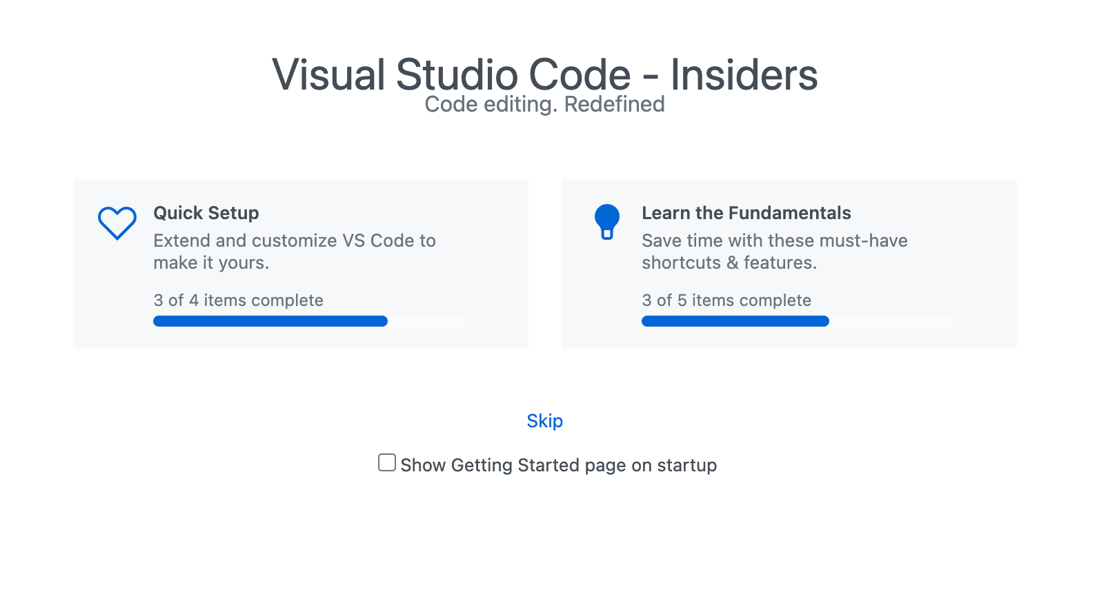 "Skip" in Getting Started should reset startup editor · Issue #114964 ...