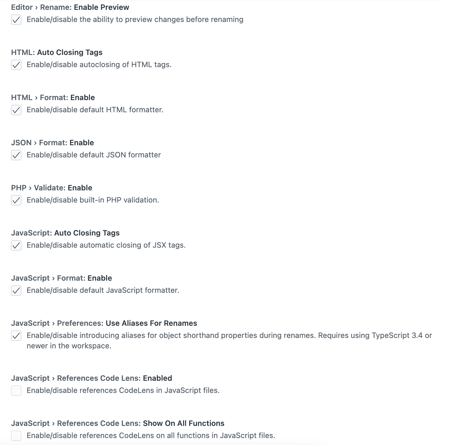 Update enable/disable setting descriptions · Issue #120559 · microsoft/vscode · GitHub