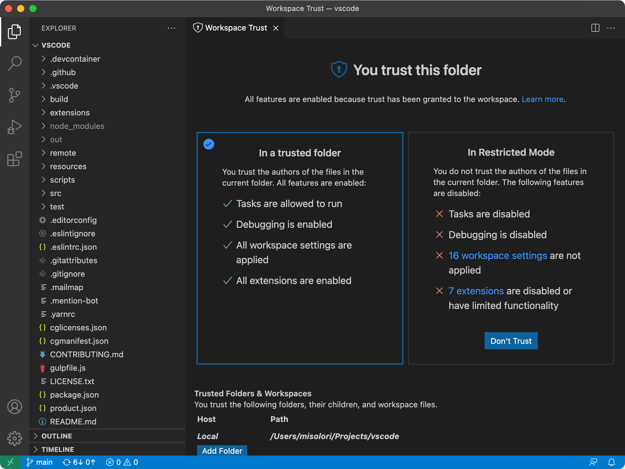 Investigate making current status (selected box in workspace trust ...