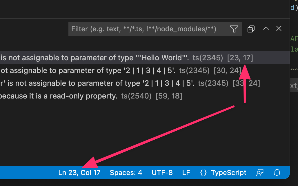 Problems panels shows line number and column info inconsistently ...