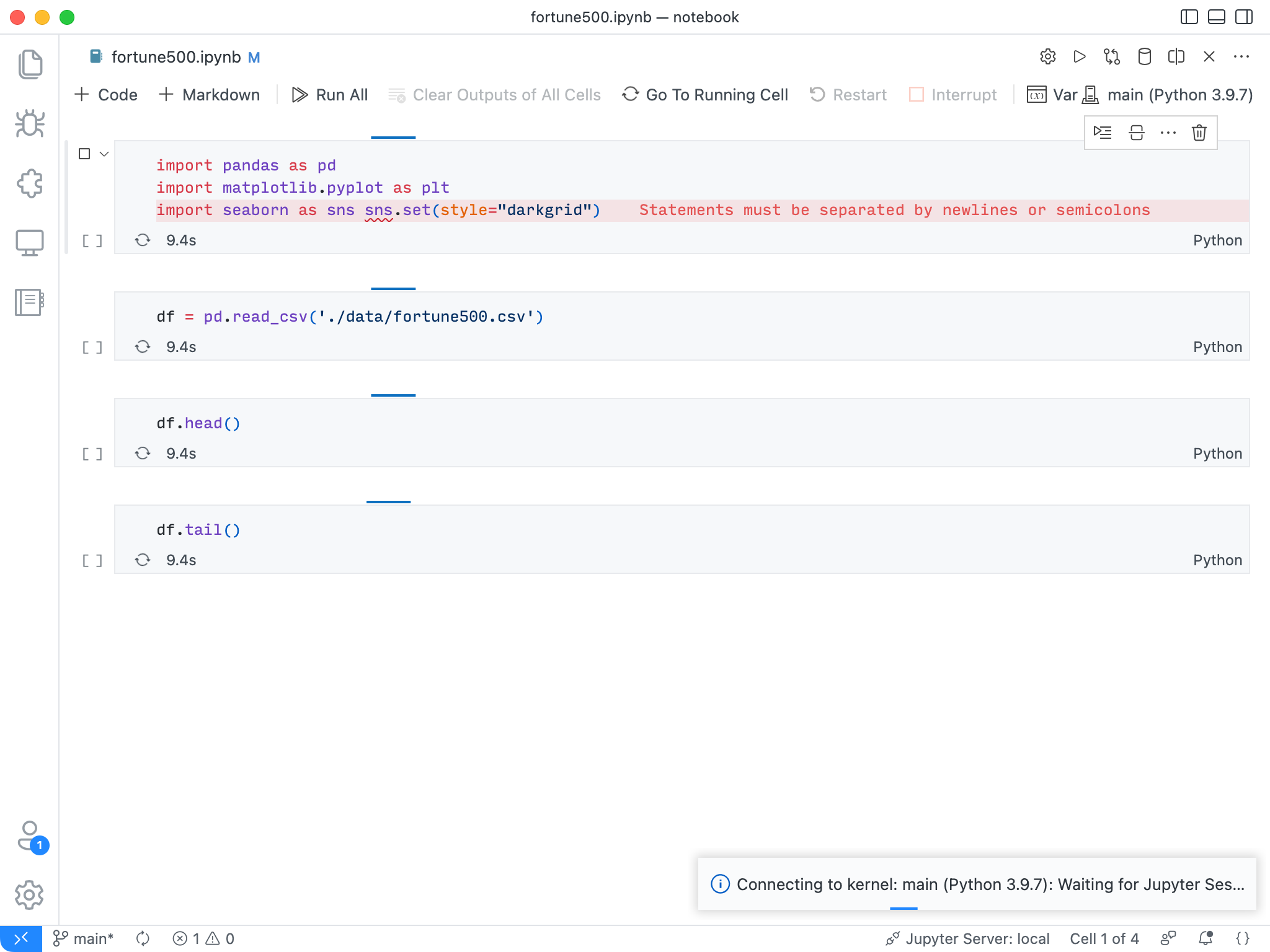 Running all cells marks every cell as running · Issue #9405 · microsoft ...