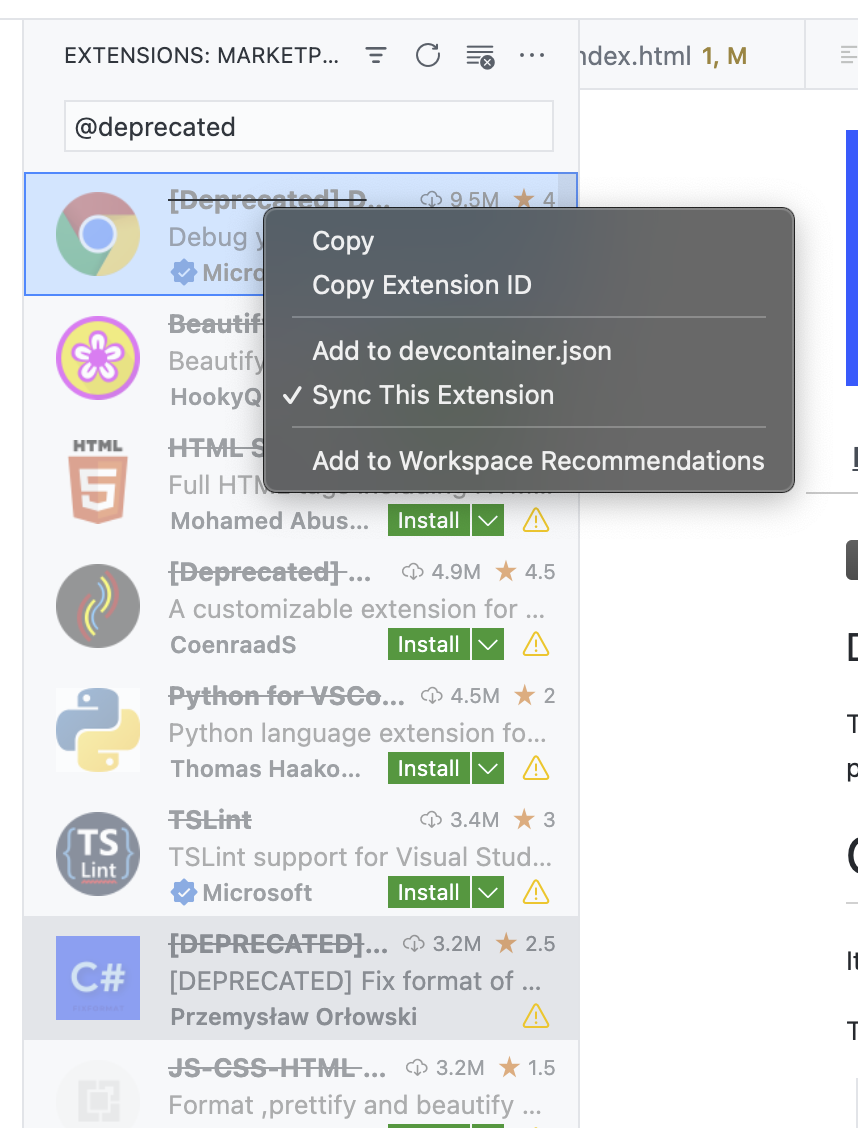 Confusing view for deprecated extensions · Issue #152997 · microsoft/vscode · GitHub