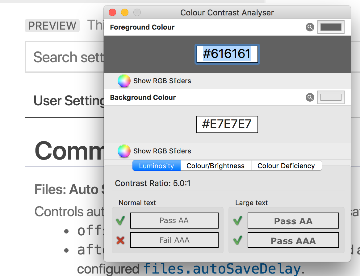 Settings title and description text does not meet color contrast ratio ...