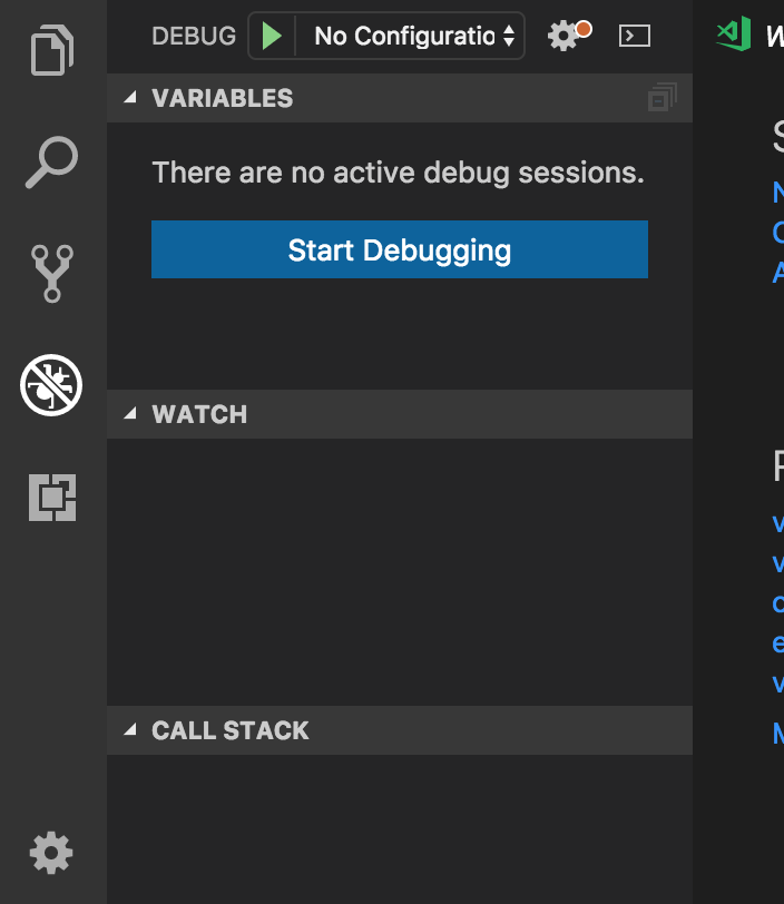 Better empty state for Debug sidebar · Issue #56391 · microsoft/vscode · GitHub