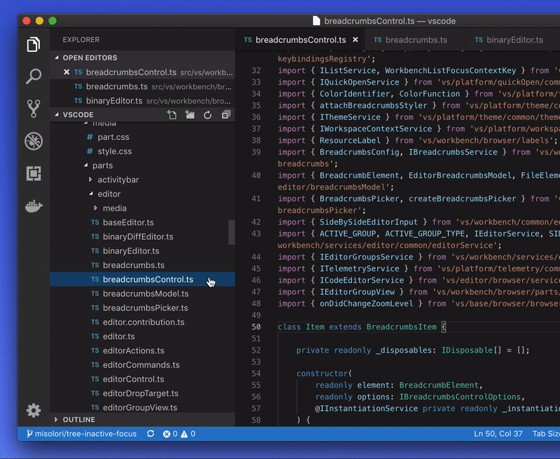 Make list.inactiveFocusBackground null by default by miguelsolorio ...