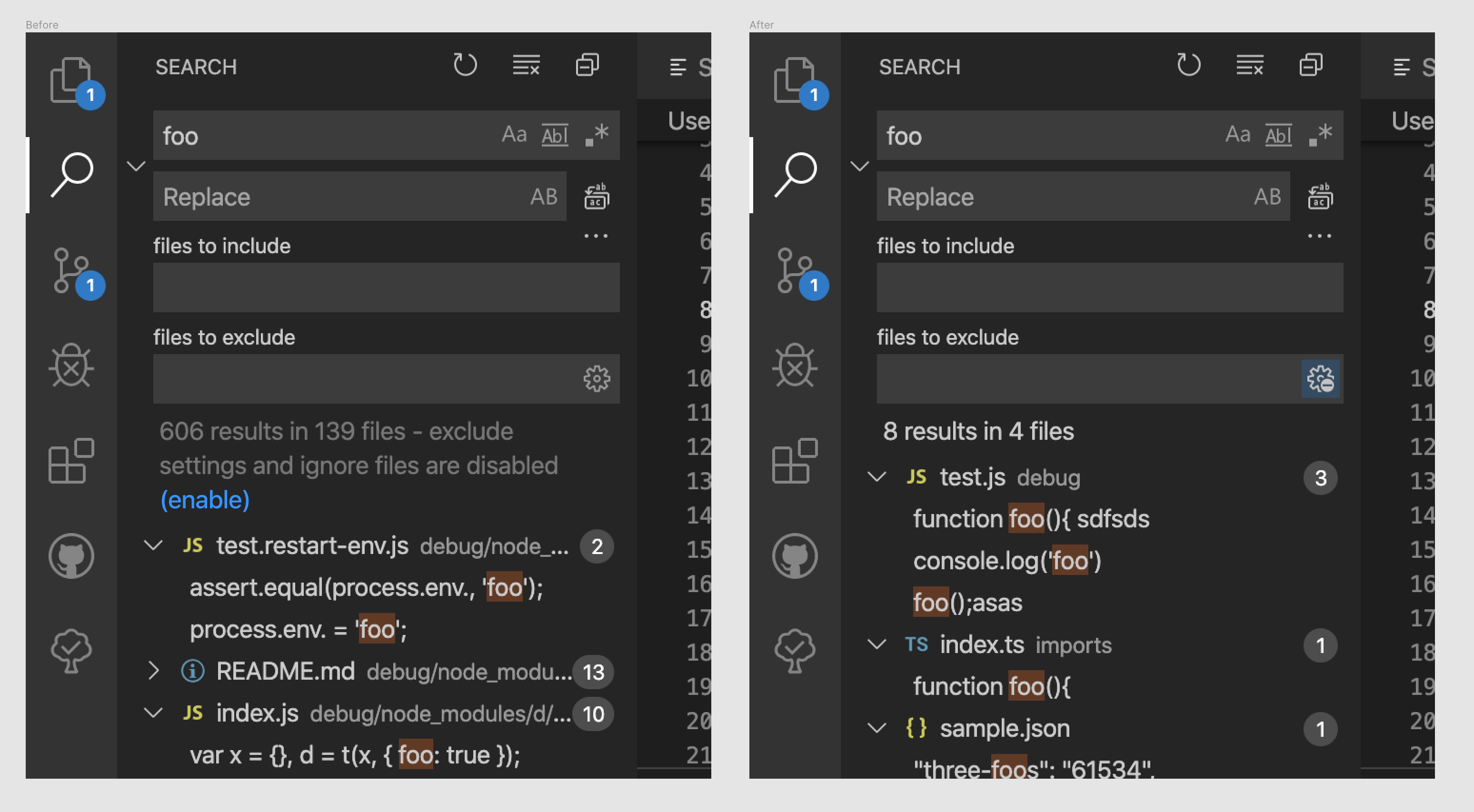 Make it more obvious when "Use Exclude Settings and Ignore Files" is ...