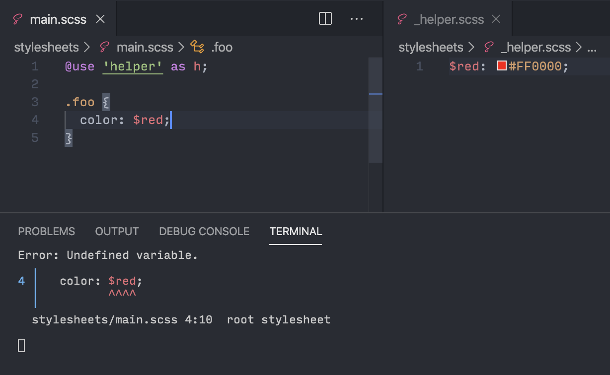 Better linting support for sass variable references via @use · Issue #86183 · microsoft/vscode ...