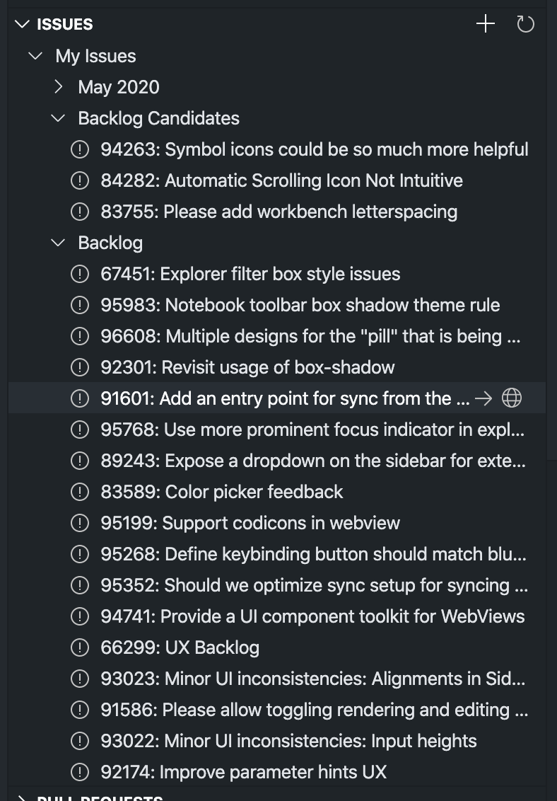 Add option to filter issues list · Issue #1764 · microsoft/vscode-pull-request-github · GitHub