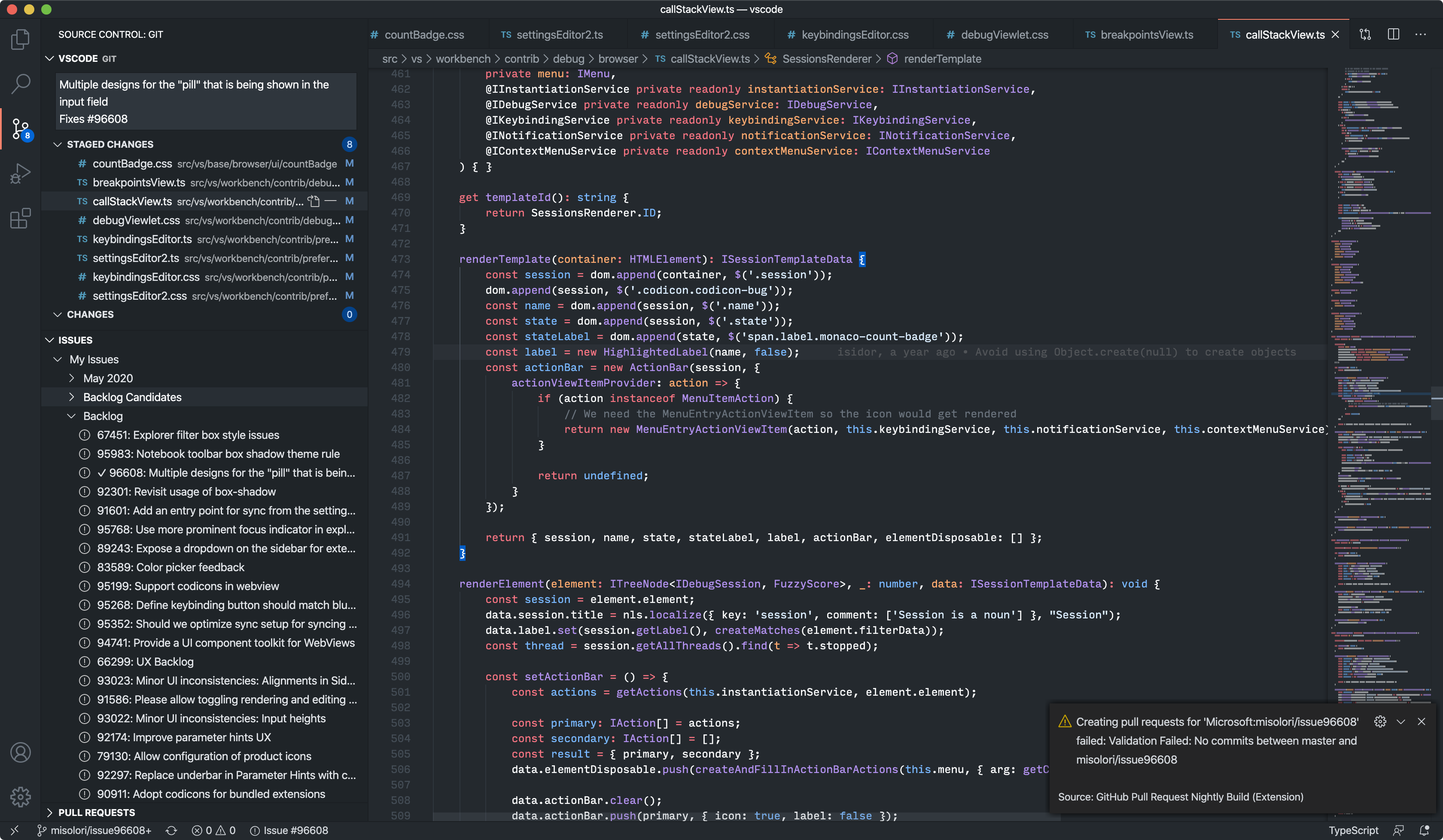 Prompt to commit changes when creating a pull request with no changes · Issue #1765 · microsoft ...