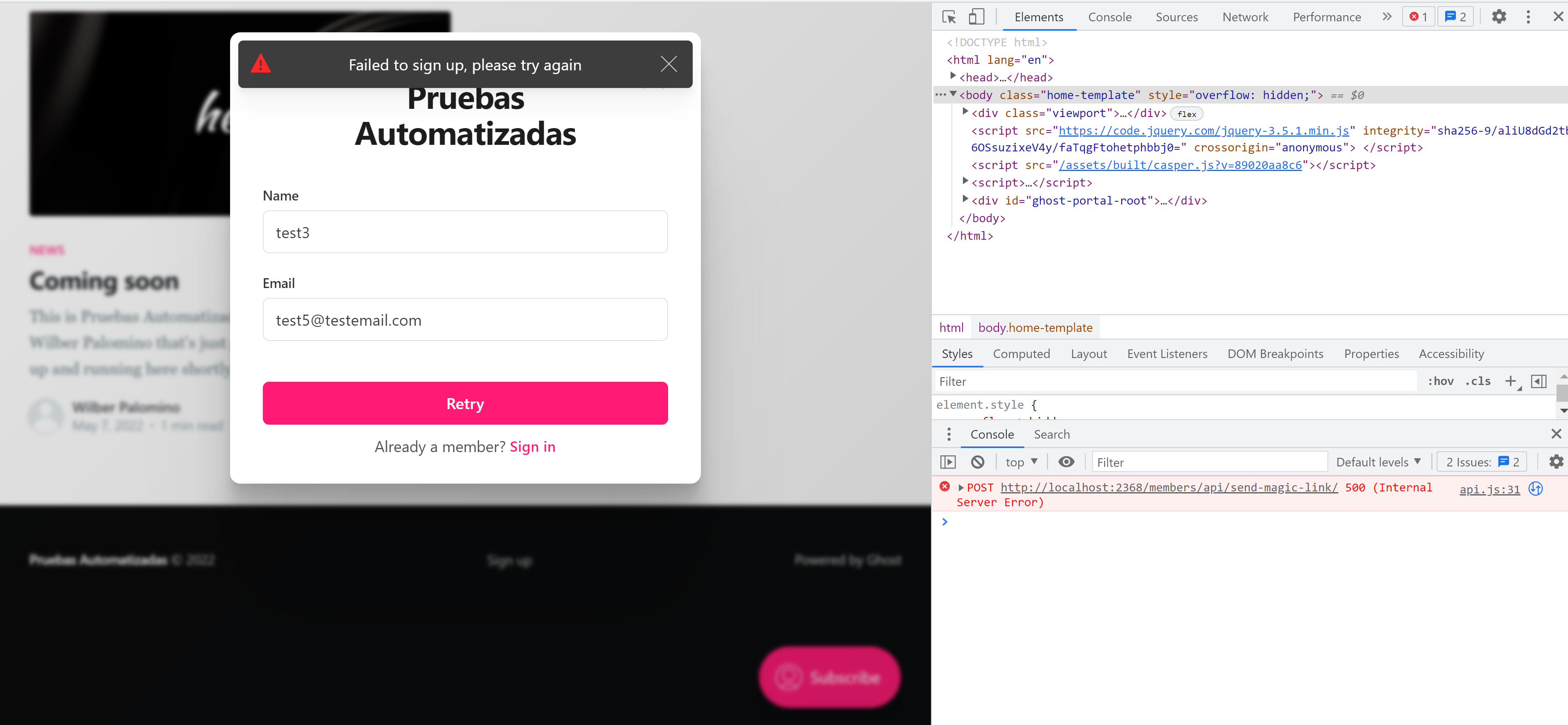 Ghost - Error al tratar de hacer sign up desde home page · Issue #18 ...