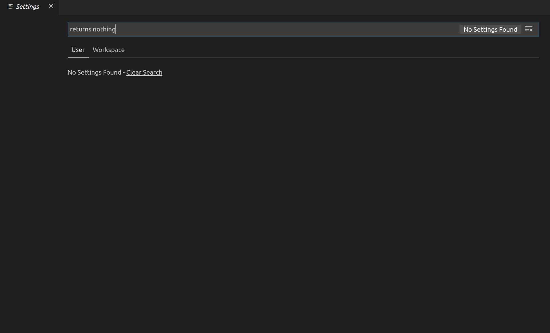 Duplicate Clear Search And No Settings Found In Settings editor