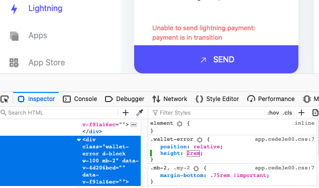 Styling: Wallet Error message spilling into Send button · Issue #276 ...