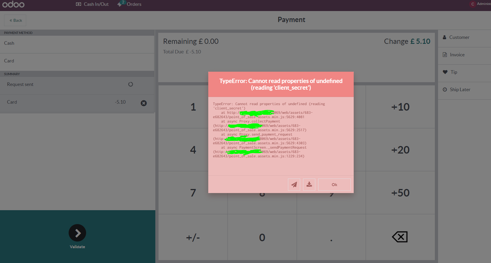 [16] PoS Stripe card payment throws error when doing a refund · Issue #108339 · odoo/odoo · GitHub