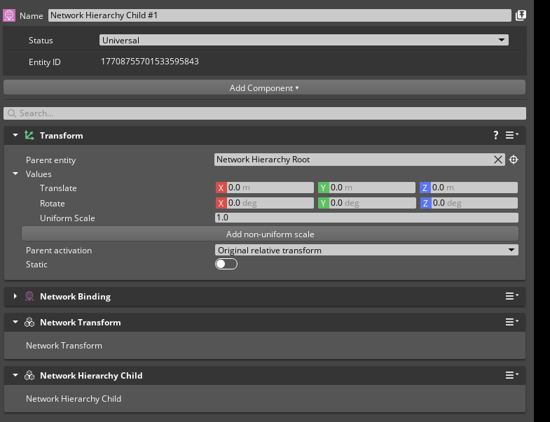 Multiplayer Gem/Multiplayer Sample: Entity with Network Hierarchy Root with two or more children ...