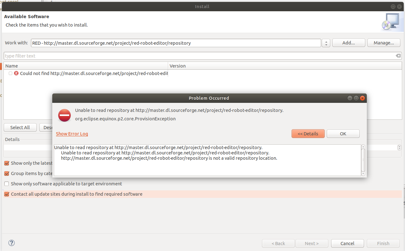 Install fails with: No repository found at http://master.dl.sourceforge ...