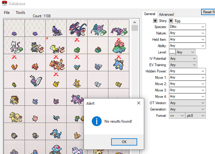Database search does nothing · Issue #3580 · kwsch/PKHeX · GitHub