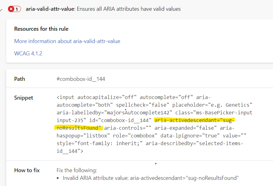 Invalid ARIA attribute value: aria-activedescendant="sug-noResultsFound" · Issue #22246 ...