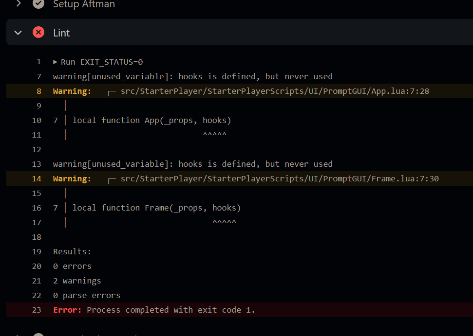 Non-zero exit code on only lint warnings · Issue #404 · Kampfkarren/selene · GitHub
